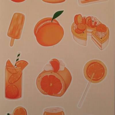 Orange Sticker Sheet Kawaii Aesthetic Cake Cute Desserts Fruit Planner ...