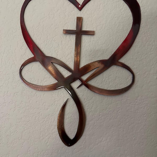 Eternal Love: Infinity Heart Cross Metal Wall Art - Steel, Copper ...