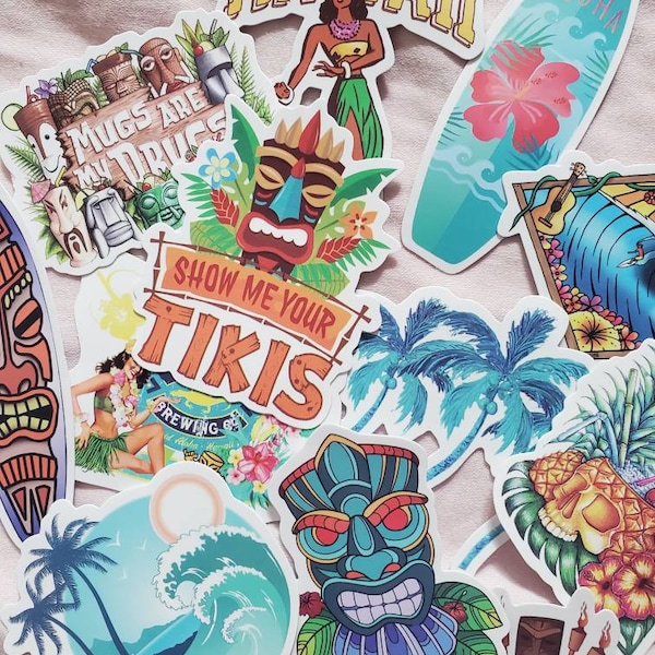 Hawaii Stickers Pack | Water Resistant Stickers | Tiki Luau Vacation ...