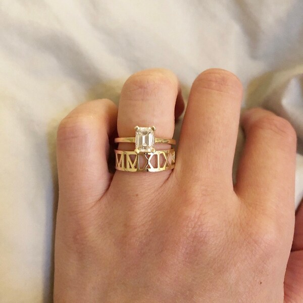 Real Gold Custom Roman Numerals Ring, Personalized Wedding Date Band in ...