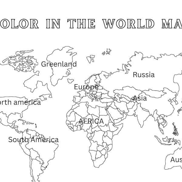 World Map Coloring Page - Etsy