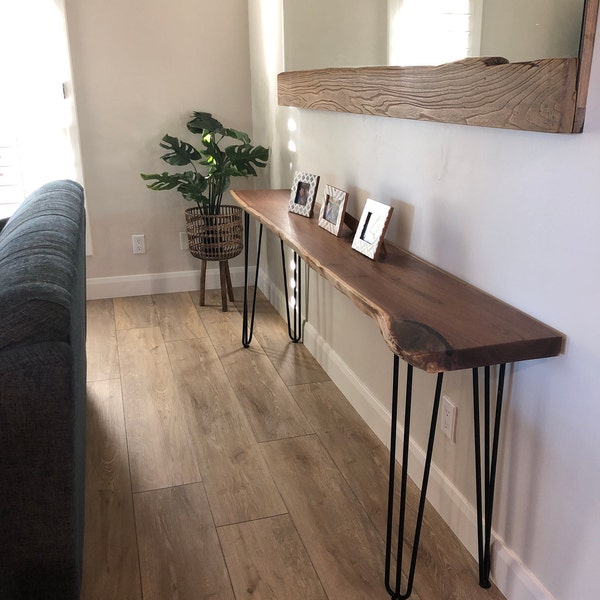 Live Edge Walnut Console Table, Modern Walnut Sofa Table, Mid Century ...