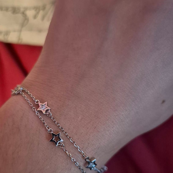Double Layer Star Bracelet in Sterling Silver, Floating Star Bracelet ...