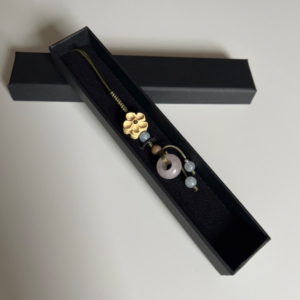 Phone Charm | Wood Floral Phone Chain | Bookmark | White Jade Peace ...