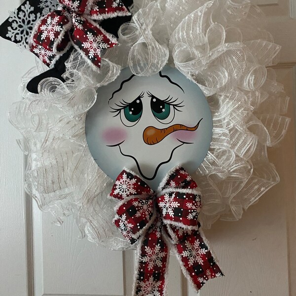 Snowman Face Wreath Sign,teal Eyed Snowman,metal Wreath Sign,round ...