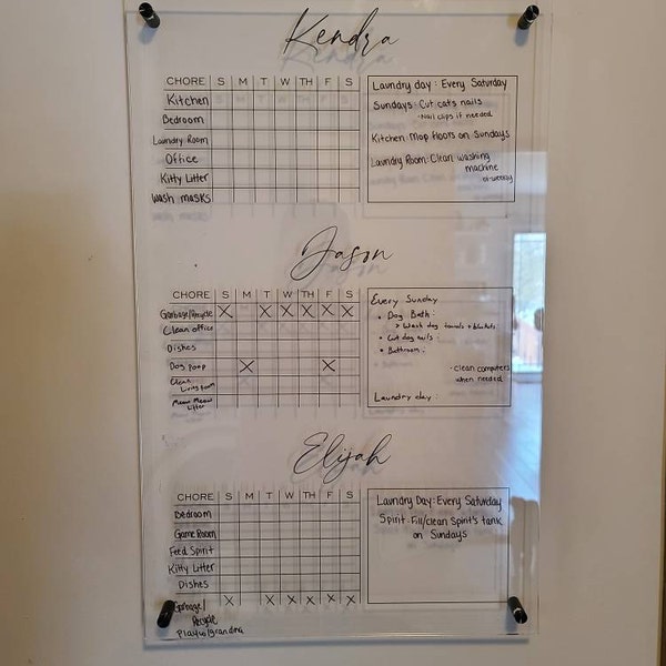 Acrylic Chore Chart Personalized for 3 Kids || Custom Children Girl Dry ...