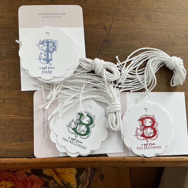 Personalized Monogram Scallop Gift Tags, 2.5x2.5 Inch Circle Hanging ...