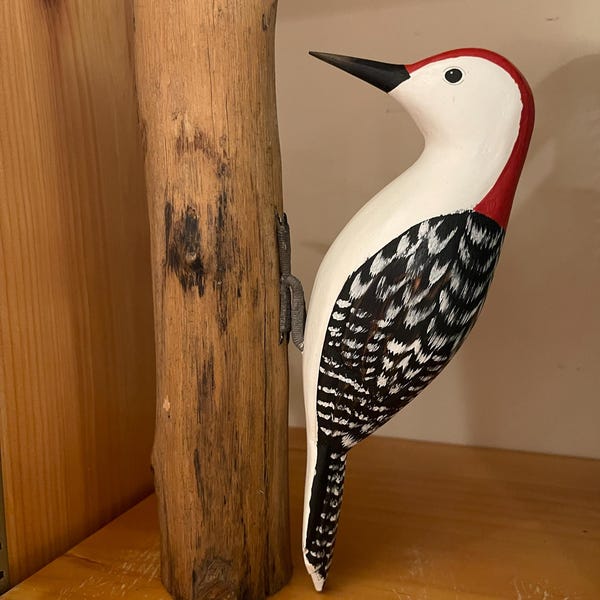 Hand Carved Wooden Red-bellied Woodpecker | Woodpecker Sculpture ...