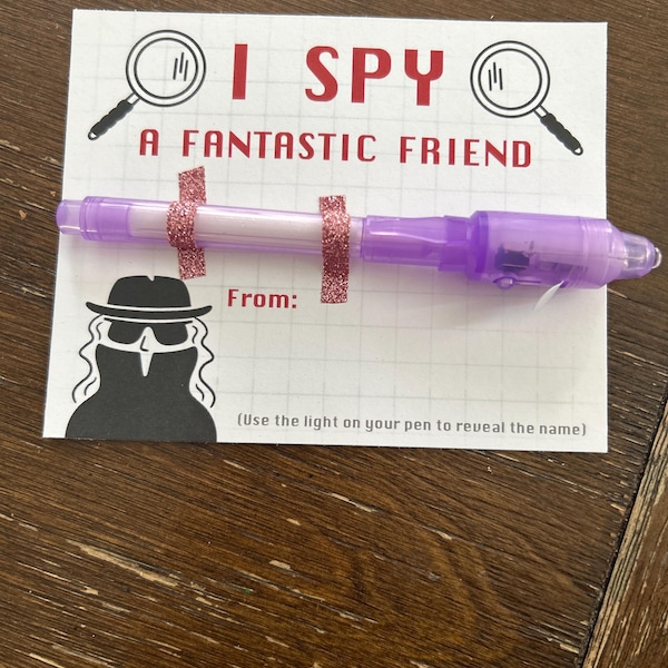 Printable Invisible Ink Pen Valentine, Secret Agent Cards, I Spy School ...