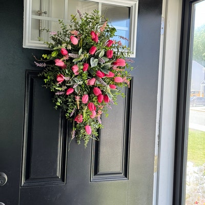 Teardrop Swag, Spring Wreath, Wreath for Front Door, Purple Swag ...