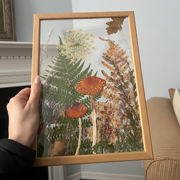 Botanical Art in Wooden Frame, Large Pressed Flower Frame, Hanging ...