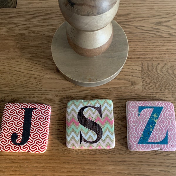 Handmade Alphabet Resin Coasters Ceramic Stone Coffee Tea Drink Shabby ...