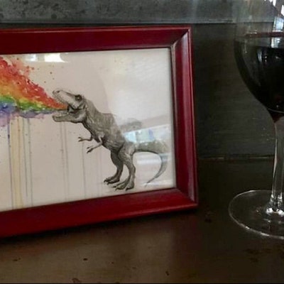 T-rex Rainbow Puke Art Print T-rex Vomit Funny Colorful Whimsical ...