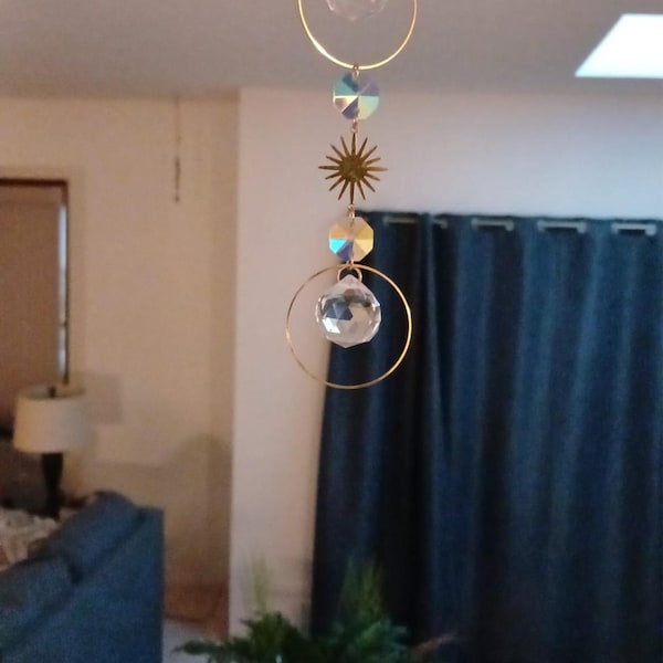 Luxury Silver Sun Catcher | Hanging Crystal Prism | Sun Window Hanger ...