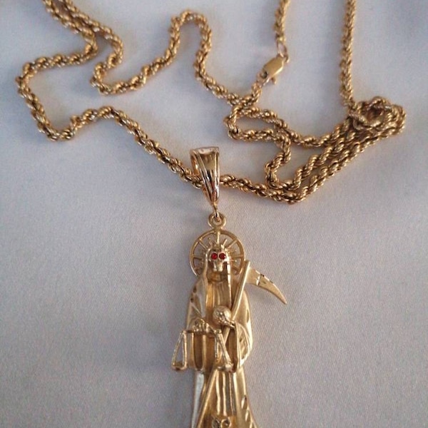 Santa Muerte 14k Gold Filled Matte Grim Reaper Pendant & Chain - Etsy