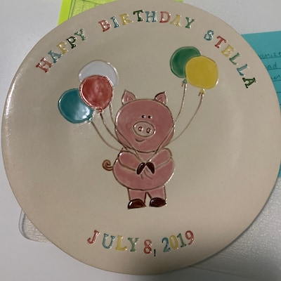 Personalized Ceramic Birthday Cake Plate, Custom Colorful Dessert Plate ...