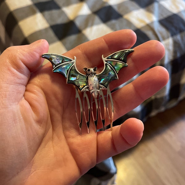 Abalone Bat, Abalone Hair Comb, Silver Bat, Bat Hair Comb, Goth Hair ...