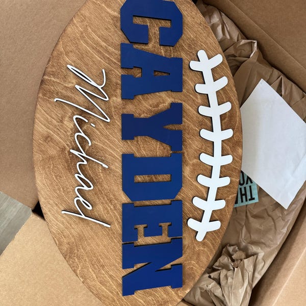 Football Name Sign | 18-36" Diameter | Round Sign | Child Baby Name ...