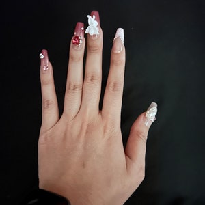 Ombre White Saturn Crystal Hand Painted Nails /y2k Nails /custom Press ...