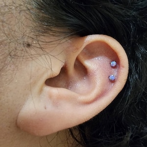 Purple Fire Opal Flower Cartilage Daith Helix Tragus Piercing 316L ...