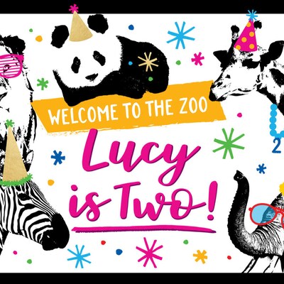 Party Animal Zoo Party Backdrop Printable File, Lion, Zebra, Elephant ...