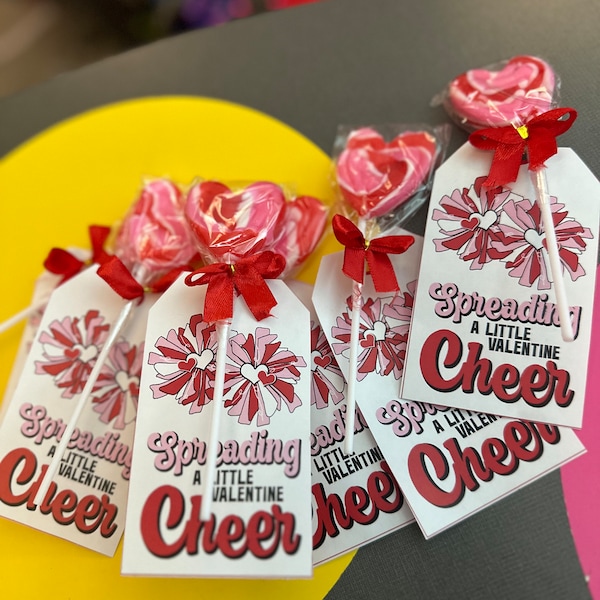 Spreading a Little Valentine Cheer Tags, Cheerleading Team Treat Labels ...