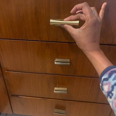 Solid Brass, Mid-century Modern Cabinet Knob, Brushed Brass Gold ...