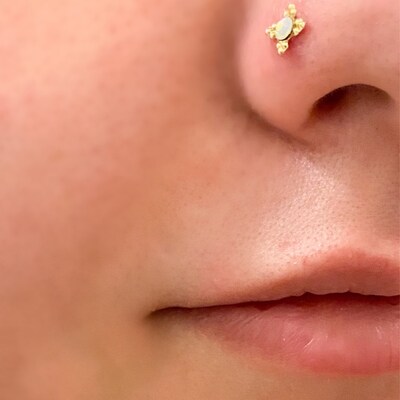 9ct Gold Nose Stud Boho Nose Stud Gemstone Nose Stud-l Shape Nose Ring ...