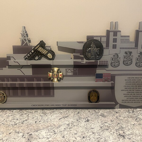 Custom Engraved American Flag Challenge Coin Table Top Display Rack ...