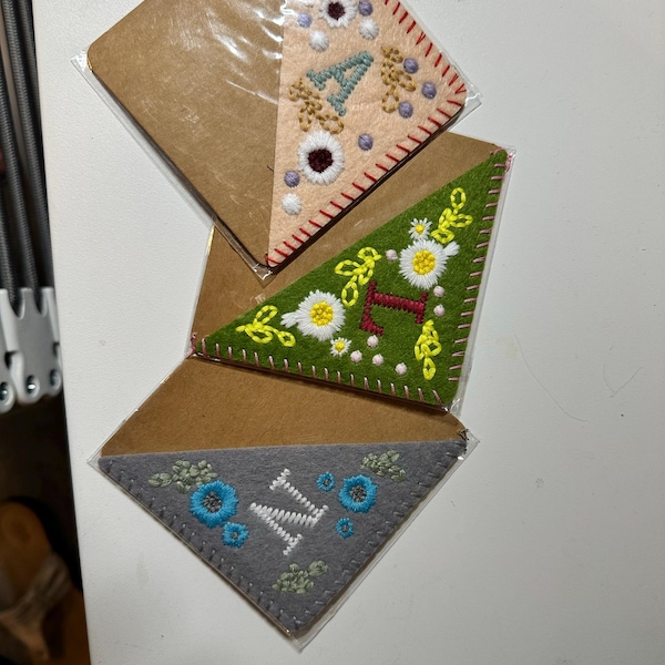 Personalized Hand Embroidered Corner Bookmarks, Felt Triangle Page ...