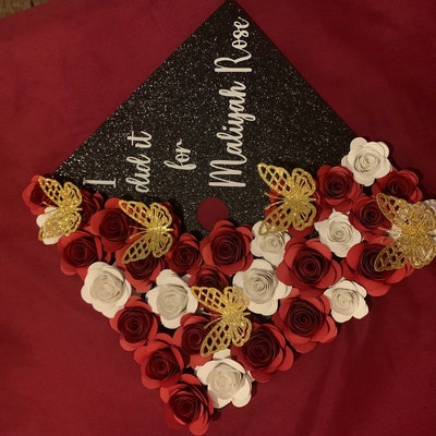 Graduation Cap Topper With 3D Roses, Sunflowers and Butterflies ...