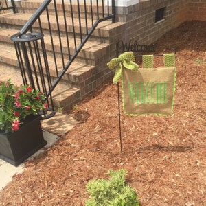 Burlap Garden Flag - Welcome Flag - Matching Chevron Tabs and Bow - Etsy
