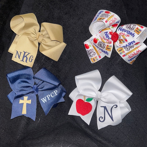 You Choose Colors...monogrammed Medium or Large Hair Bow W/ Back to ...