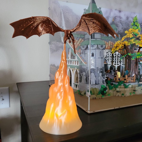 Dragon Lamp 3D Printed Fire Breathing Wyvern With Tea Light Bookshelf ...