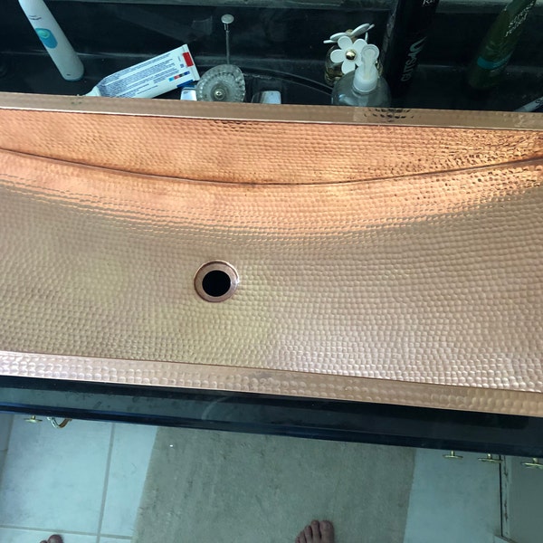 Hand Hammered COPPER Trough Bathroom Vanity Sink in Shiny Copper or ...