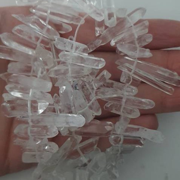Slender Tiny Clear Quartz Crystal Points Beads Polished Crystal Stick ...