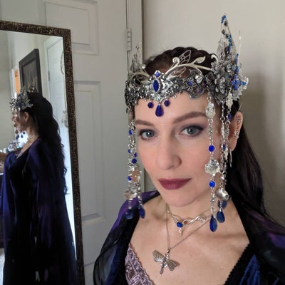 Black Gothic Mourning Tiara Headpiece Moth Cross Hair Wrap Evil Queen ...