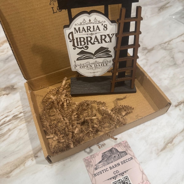 Personalized Library Sign, Mini Wooden Signpost With Ladder Library ...