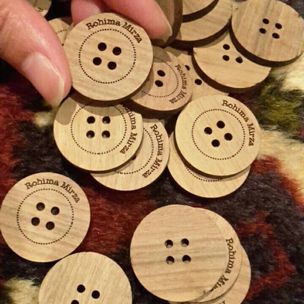 25mm Handmade Engraved Wooden Buttons Flat Back Buttons Custom Wood ...