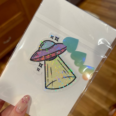 Glitter UFO Sticker, UFO Sticker, Space Sticker, Space Ship Sticker ...
