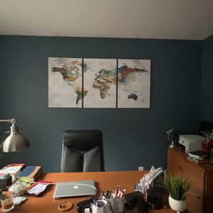 Hanging World Map Canvas, Rustic Frame Home Decor, Earth Colors World ...