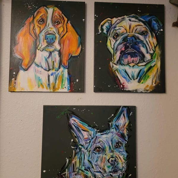 Colorful Pet Art, Custom Dog Paintings, Custom Pet Portrait, Acrylic on ...