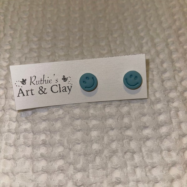 Cute Smiley Face Stud Earrings | Summer Clay Studs | Handmade Clay Smiley Studs | Lightweight ...