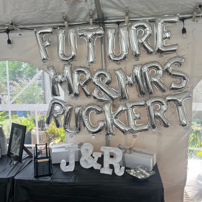 Future Mr & Mrs Balloon Banner W/ Custom Name Letter Balloons Gold ...