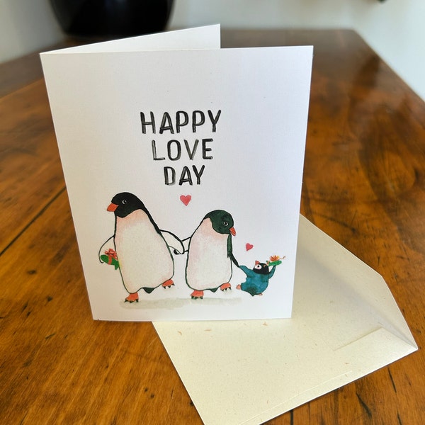 Penguin Mom Dad Valentines Card for Him - Happy Love Day - Anniversary ...