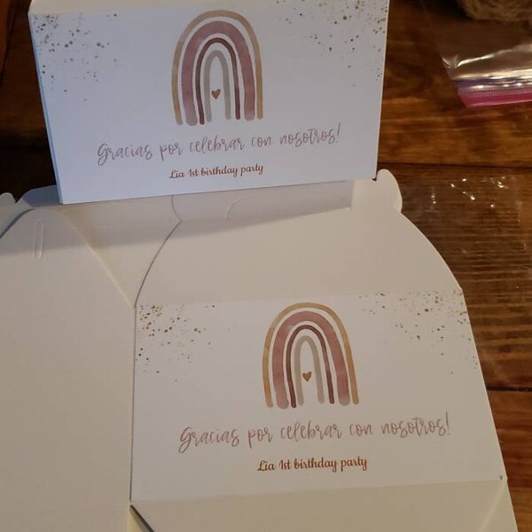 Editable Boho Rainbow Gable Box Lable- First Birthday| Editable Modern ...