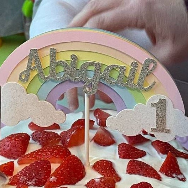 Personalised Small Pastel Rainbow Cake Topper, Custom Name, Birthday ...