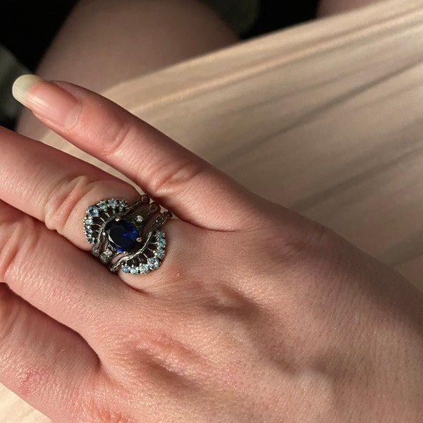Oval Sapphire Branch Engagement Ring, Unique Twig Ring With Sapphire ...