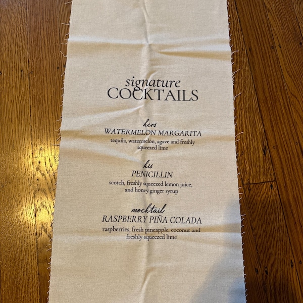 Calico Linen Bar Menu, Personalized Fabric Cocktail Drink Menu ...