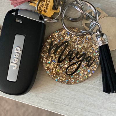 Glitter Acrylic Keychain With Tassel/monogrammed Keychain - Etsy